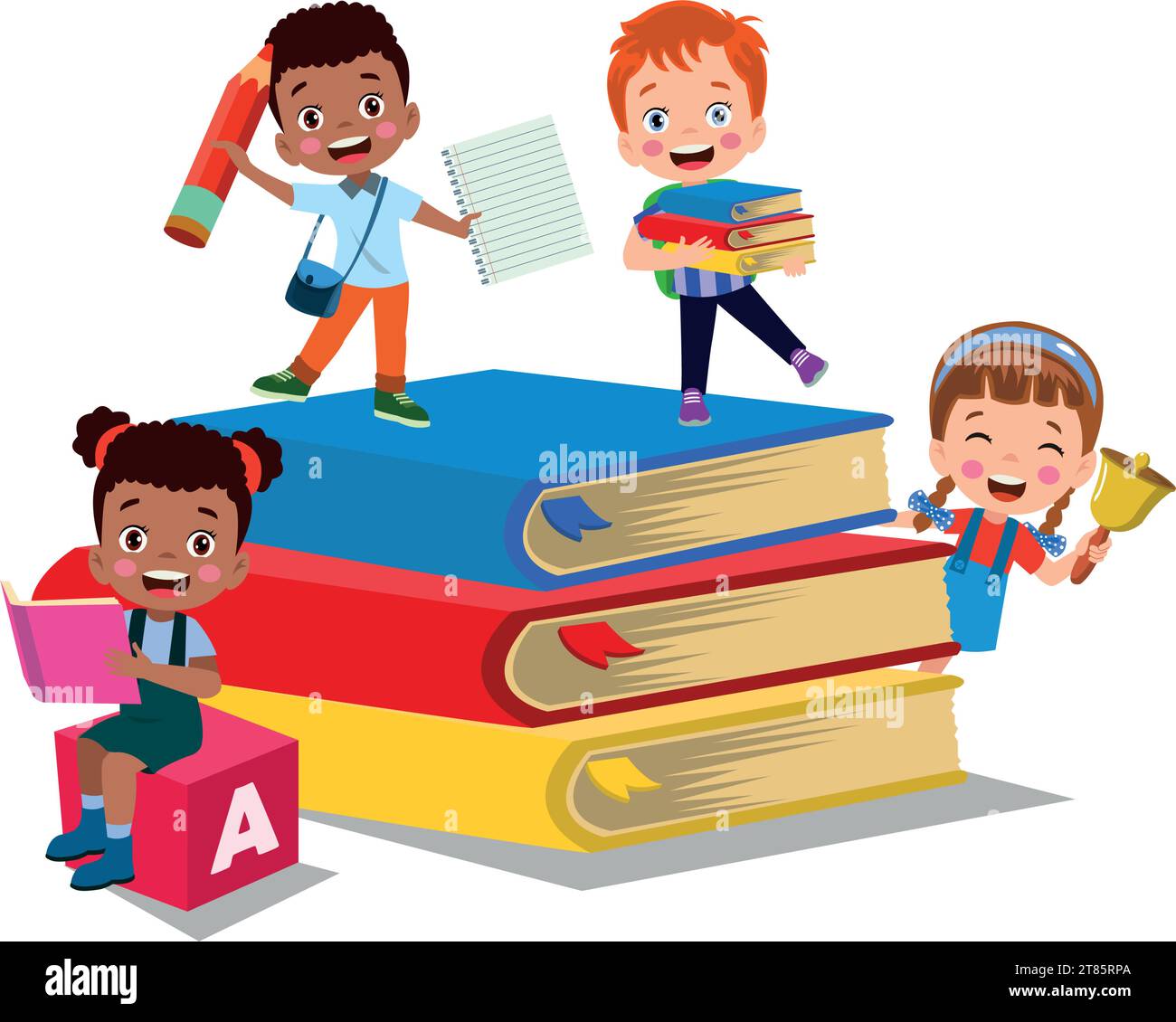 Vector illustration of cute kids with Abc blocks, abc letters Stock ...