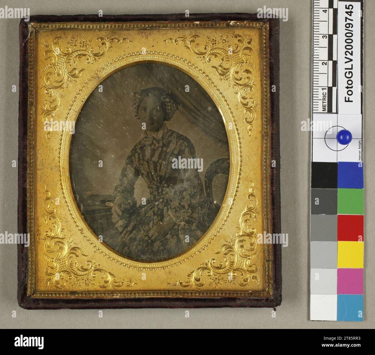 Anonym Portrait of an older lady in a patterned dress, three -quarter ...