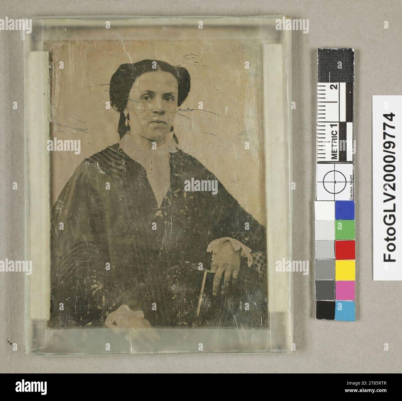 Anonym Women's portrait, half figure, in a black dress with a book in ...