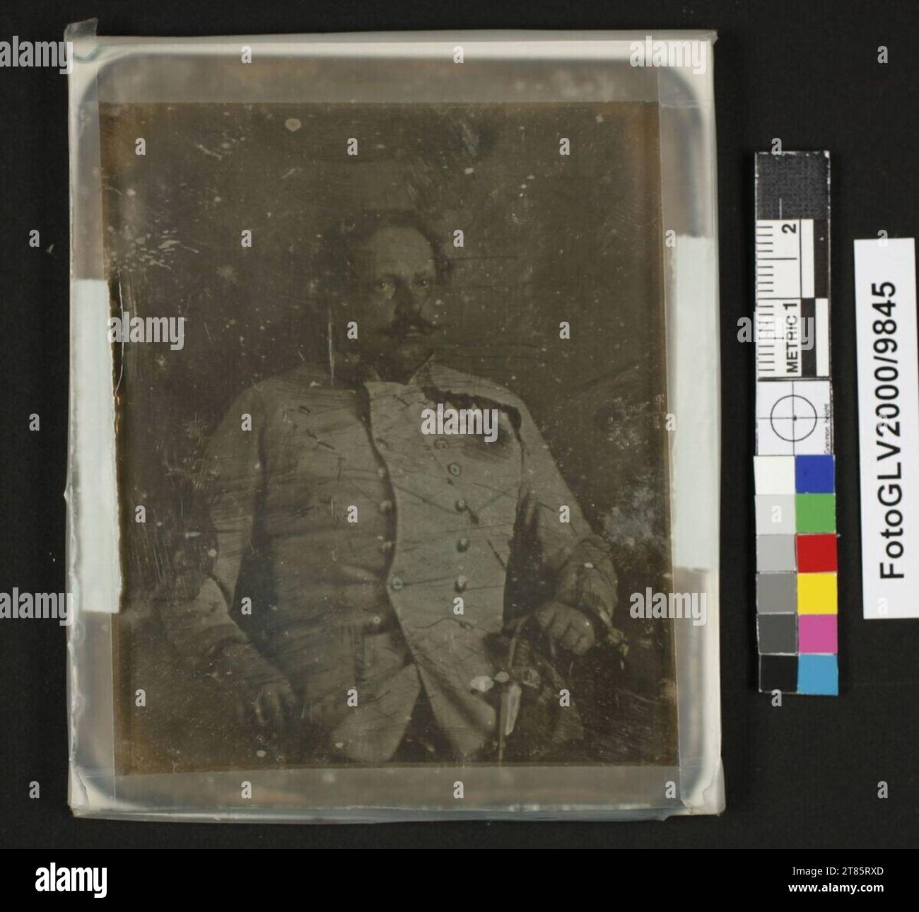 Anonym Thick man in uniform frontally sitting- with saber ...