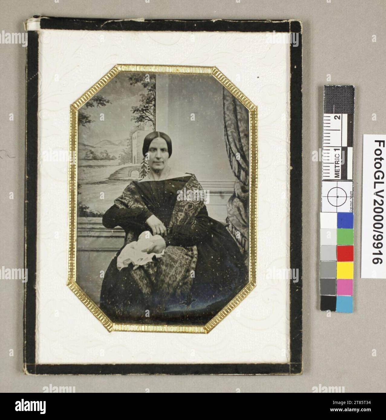 Alexander Fischer Women's portrait, three -quarter figure, with a large ...