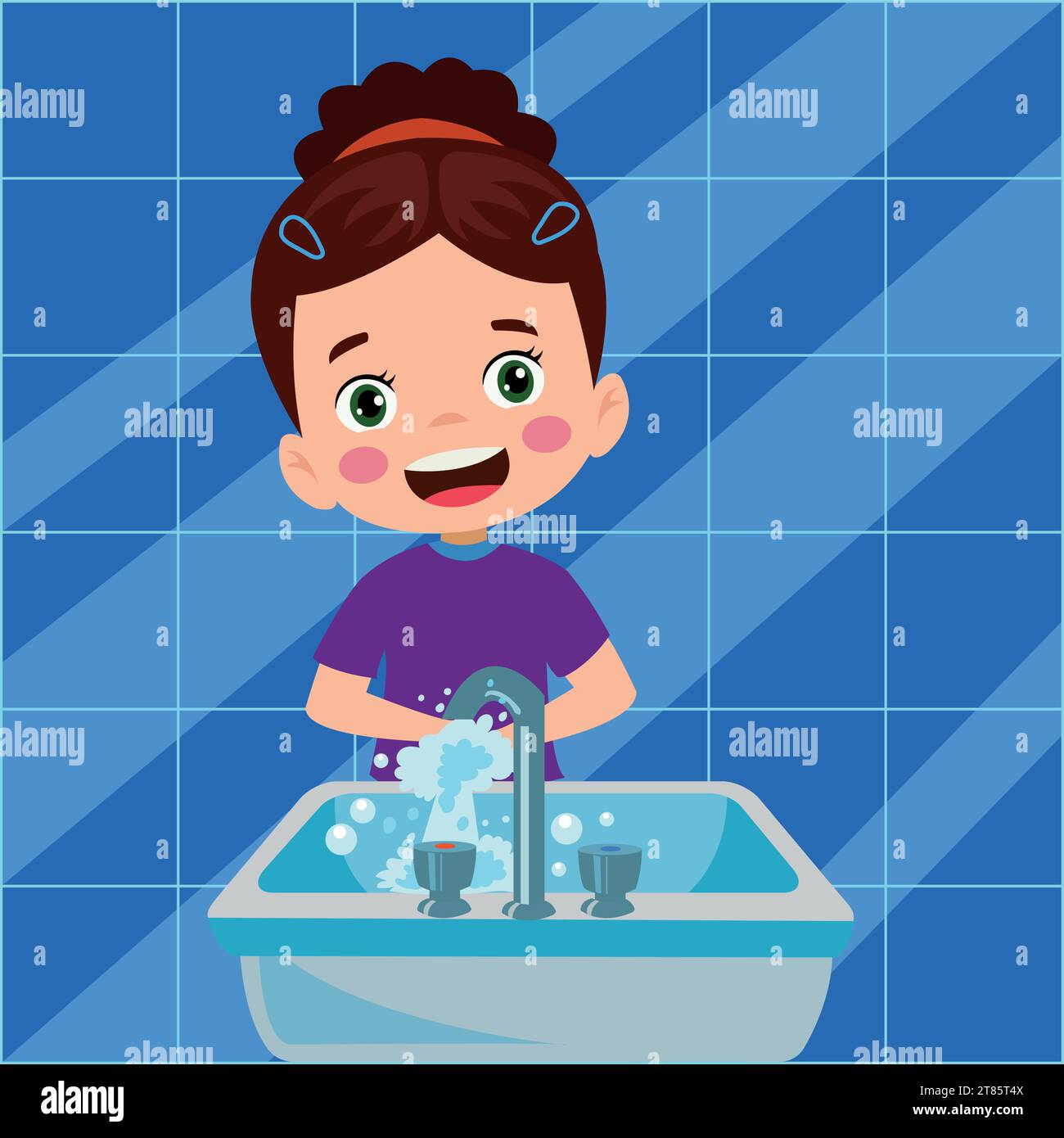 happy cute little kid boy wash hand in sink Stock Vector Image & Art - Alamy