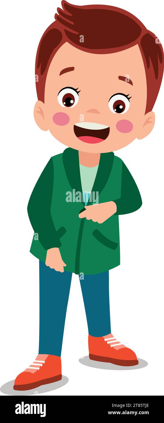 Cute little boy wearing clothes get dressed daily routine activity ...