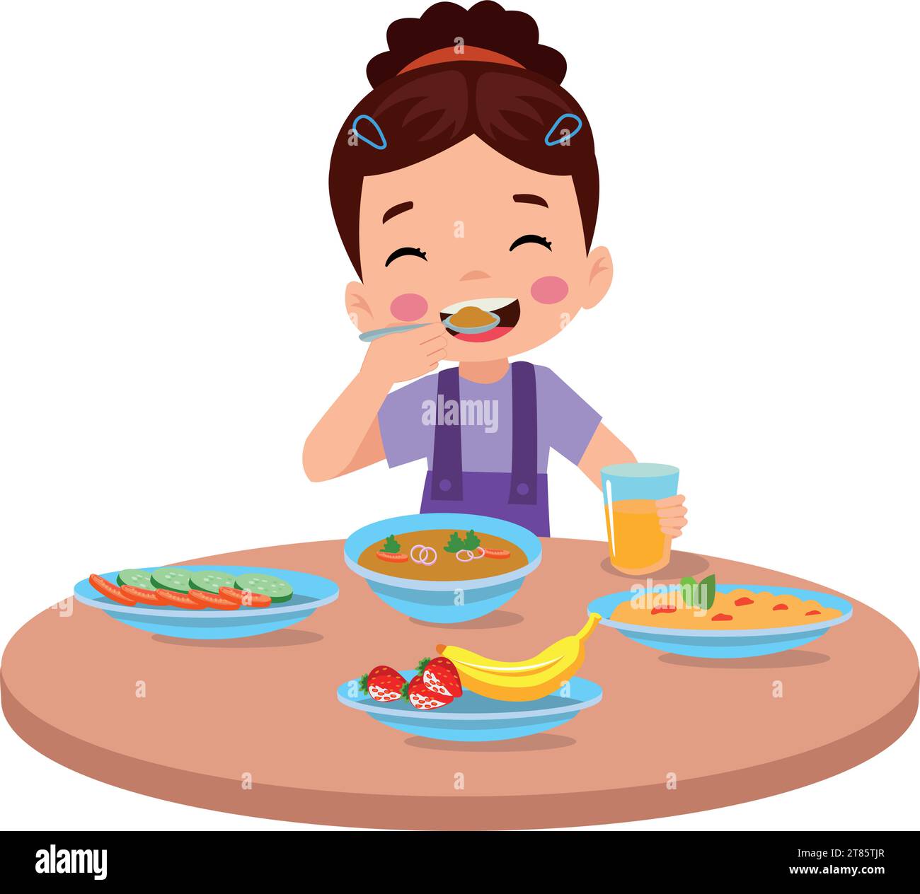 cute little boy eating at the dinner table Stock Vector Image & Art - Alamy