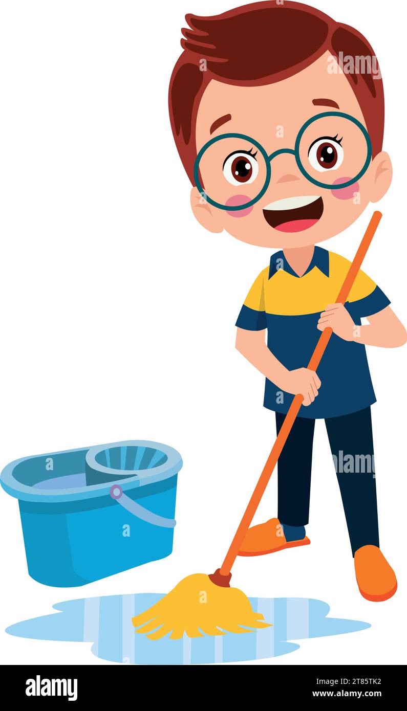 cute little boy cleaning with mop Stock Vector Image & Art - Alamy