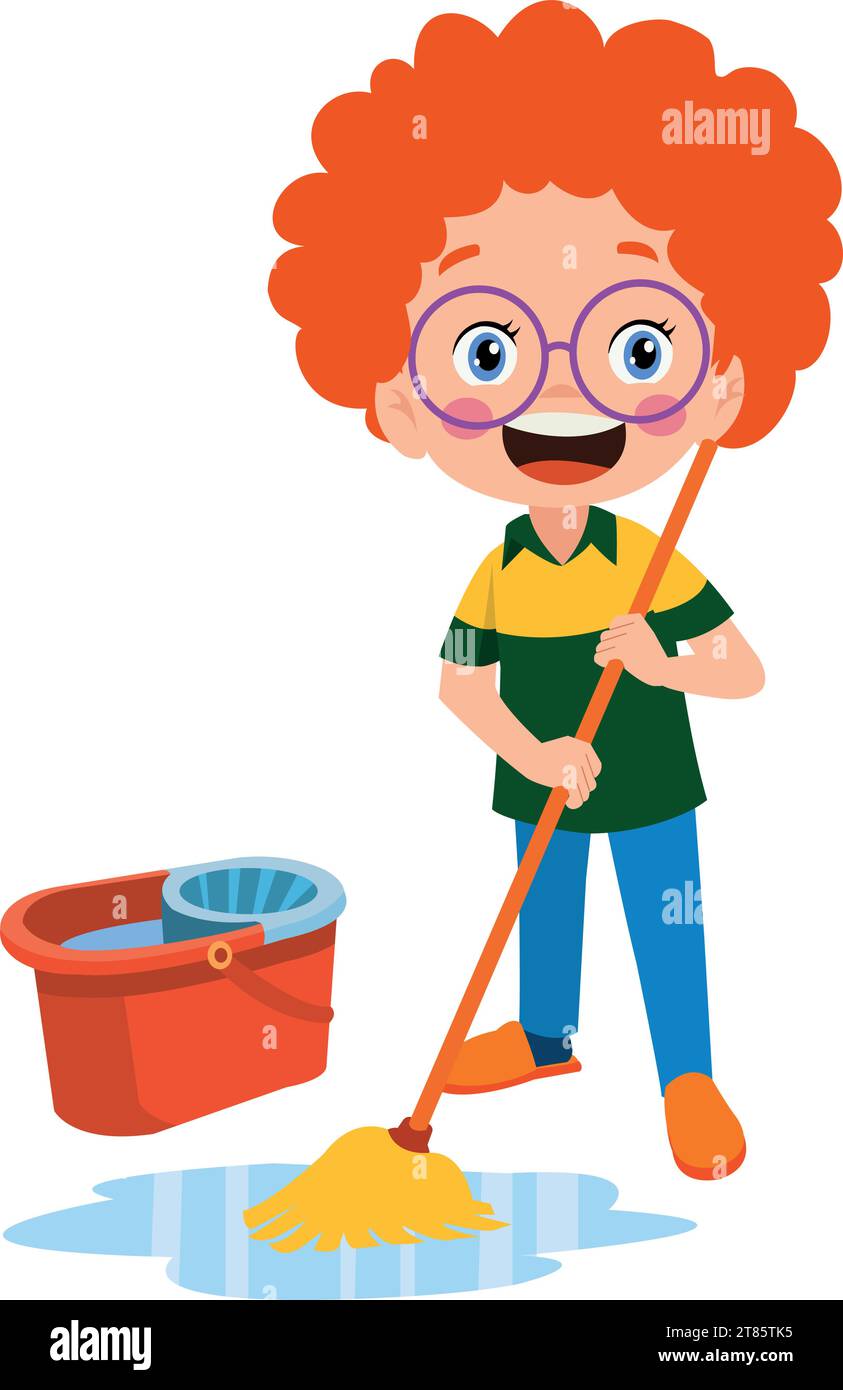 cute little boy cleaning with mop Stock Vector Image & Art - Alamy