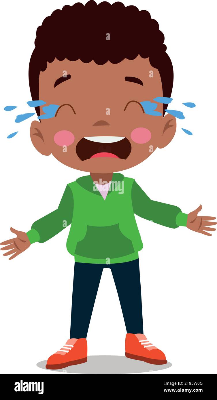 vector illustration of little boy with smiling crying happy facial ...
