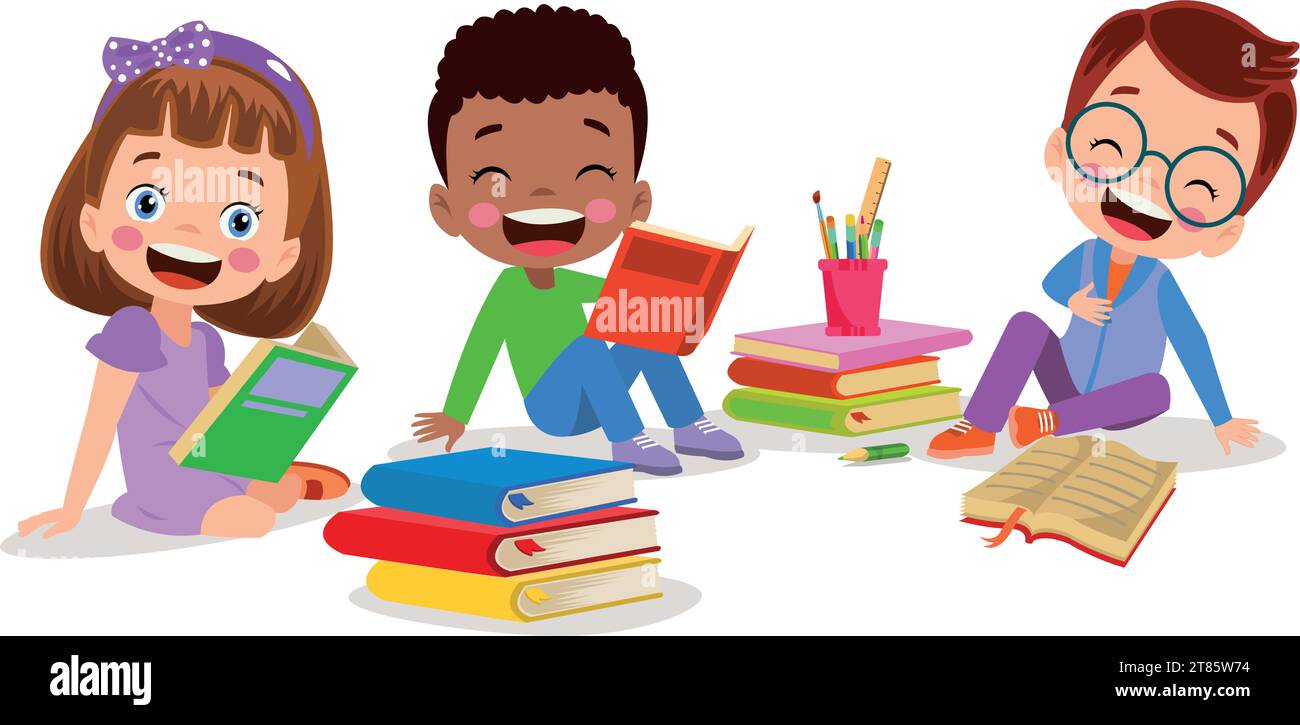 cute little kids having fun reading books Stock Vector Image & Art - Alamy