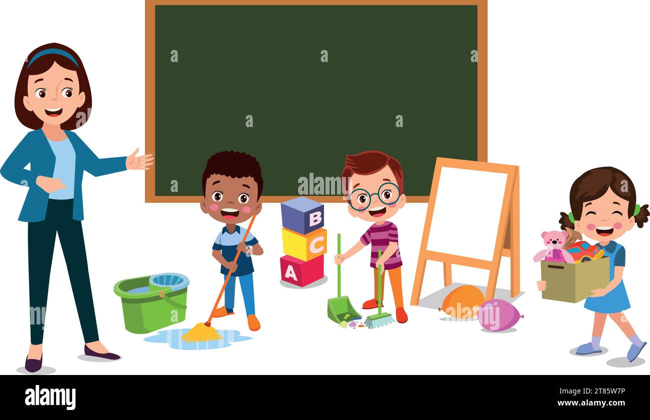 cute students cleaning classroom at school Stock Vector Image & Art - Alamy
