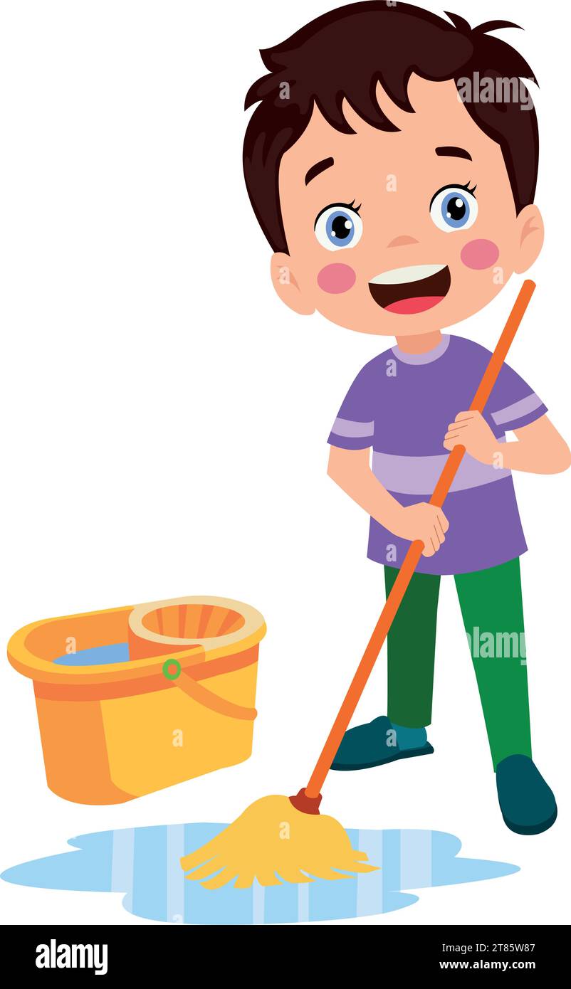 cute little boy cleaning with mop Stock Vector Image & Art - Alamy