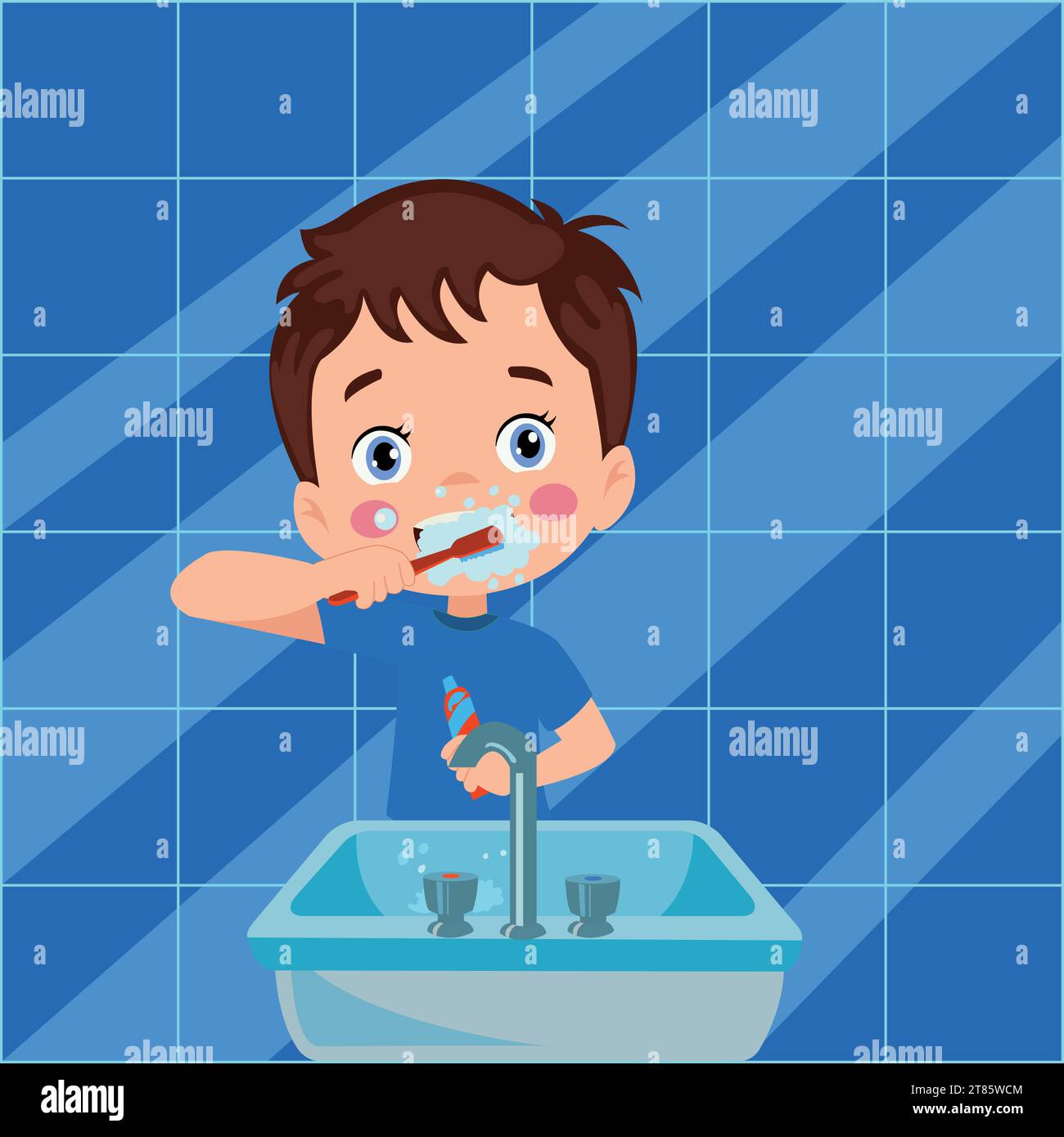 kid brushing teeth vector illustration Stock Vector Image & Art - Alamy