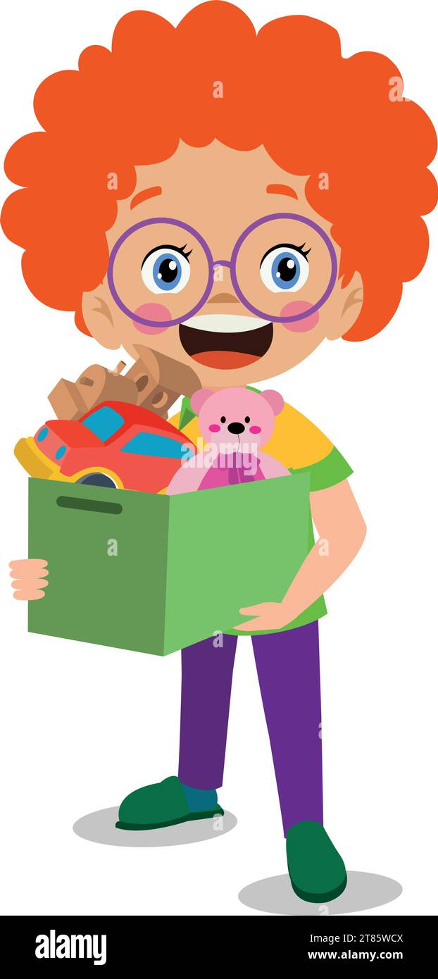 cute boy picking up his toys in the toy box Stock Vector Image & Art ...