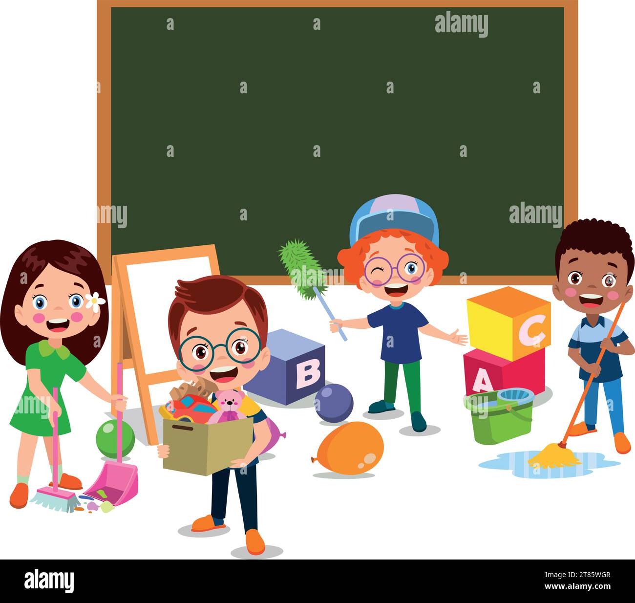 cute students cleaning classroom at school Stock Vector Image & Art - Alamy