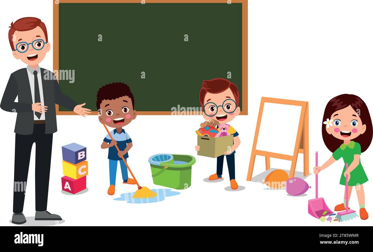 cute students cleaning classroom at school Stock Vector Image & Art - Alamy