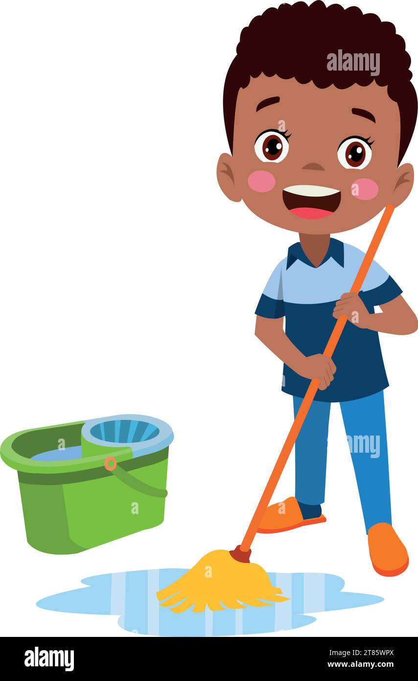 cute little boy cleaning with mop Stock Vector Image & Art - Alamy
