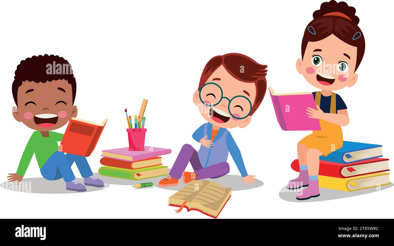 cute little kids having fun reading books Stock Vector Image & Art - Alamy