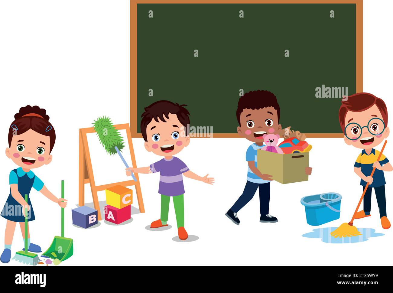 cute students cleaning classroom at school Stock Vector Image & Art - Alamy