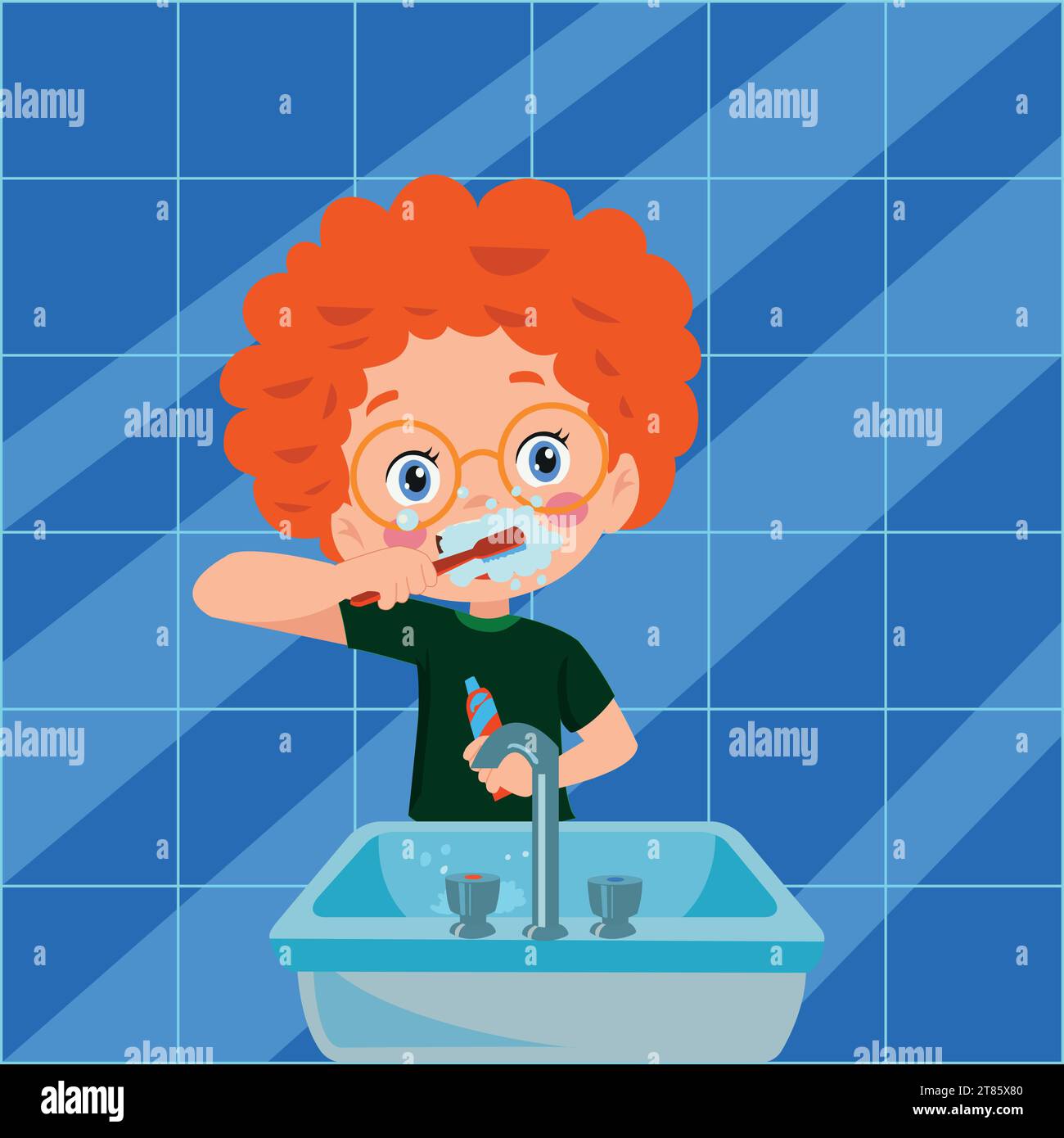 kid brushing teeth vector illustration Stock Vector Image & Art - Alamy