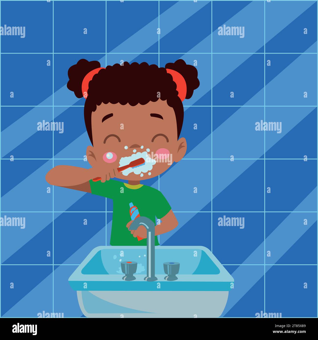 kid brushing teeth vector illustration Stock Vector Image & Art - Alamy