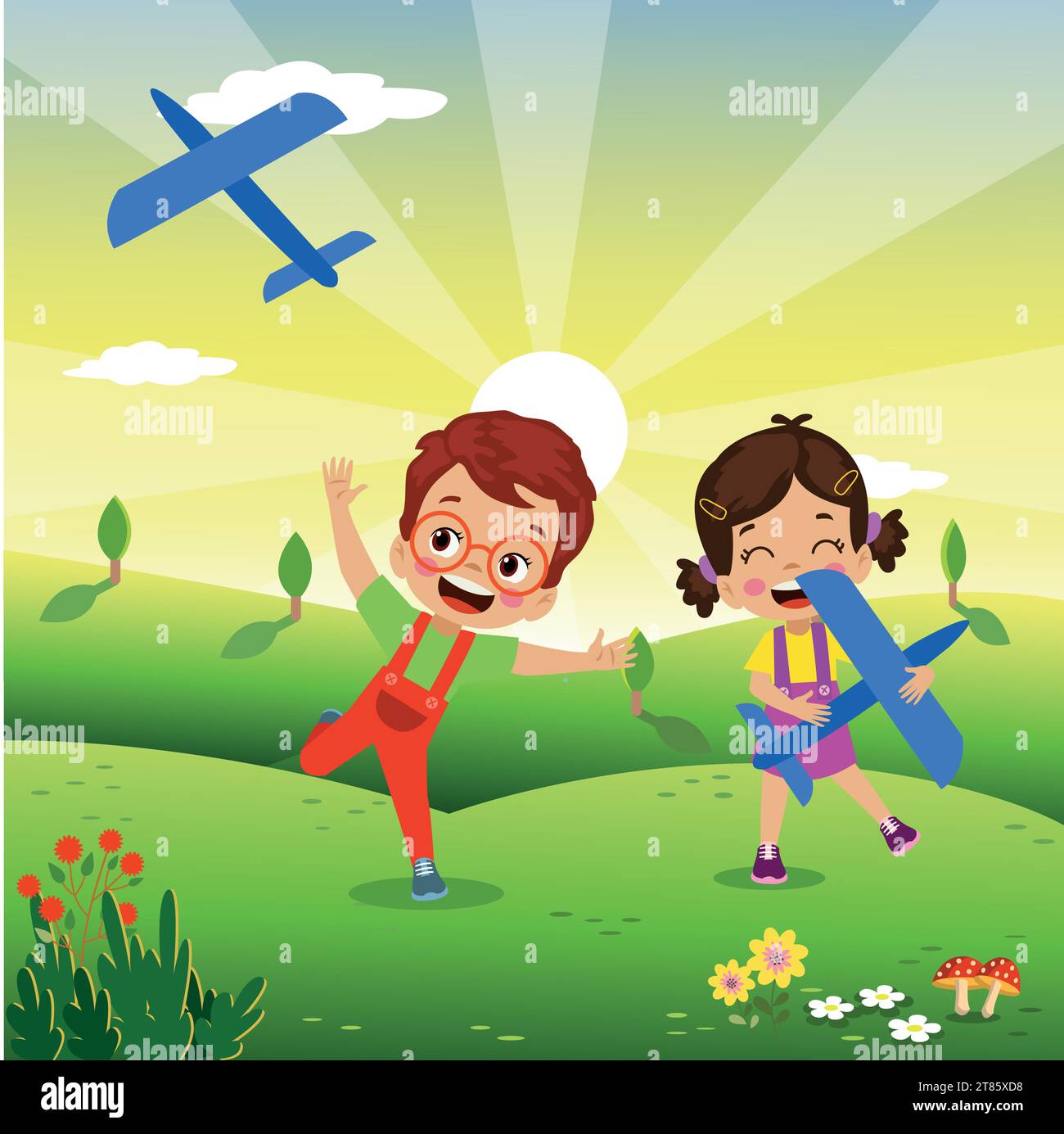 cute kids flying model airplanes Stock Vector Image & Art - Alamy
