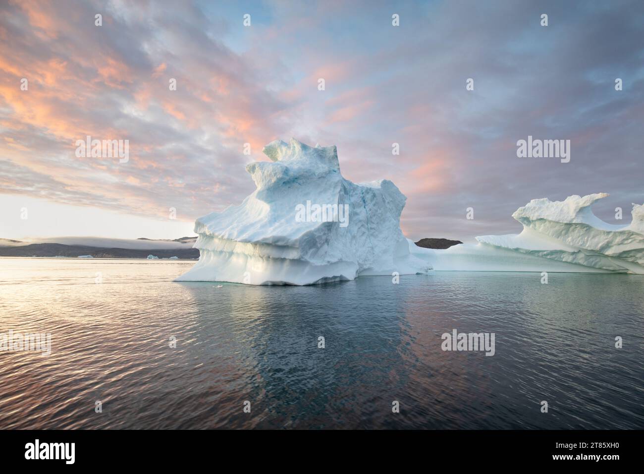 Arctic nature landscape with icebergs in Greenland icefjord with ...