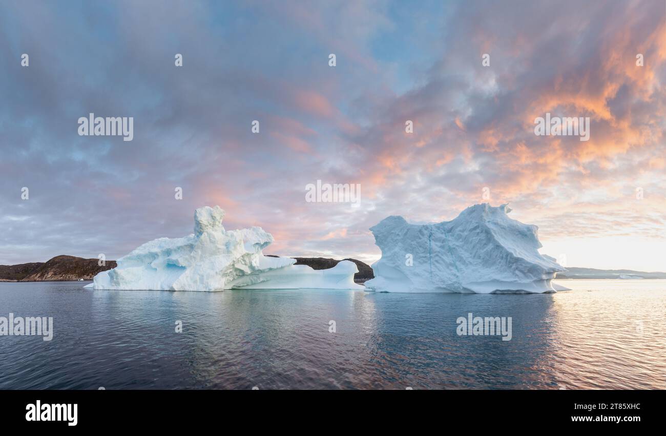 Arctic nature landscape with icebergs in Greenland icefjord with ...