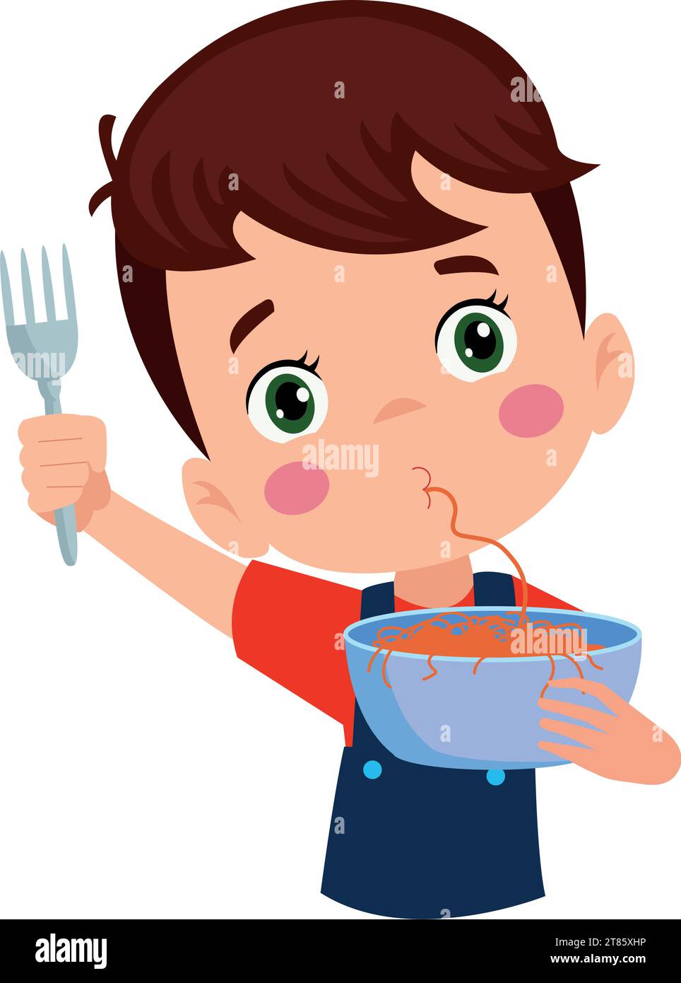 cute little boy eating spaghetti pasta Stock Vector Image & Art - Alamy