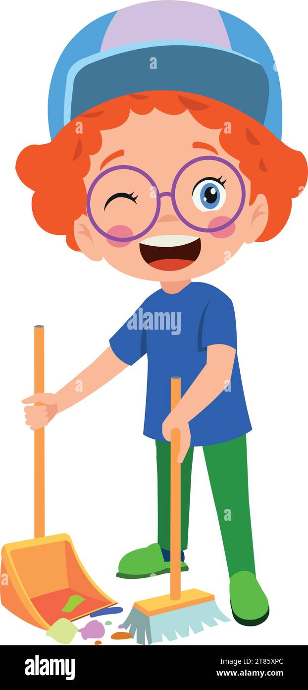 cute little boy cleaning with broom and shovel Stock Vector Image & Art ...