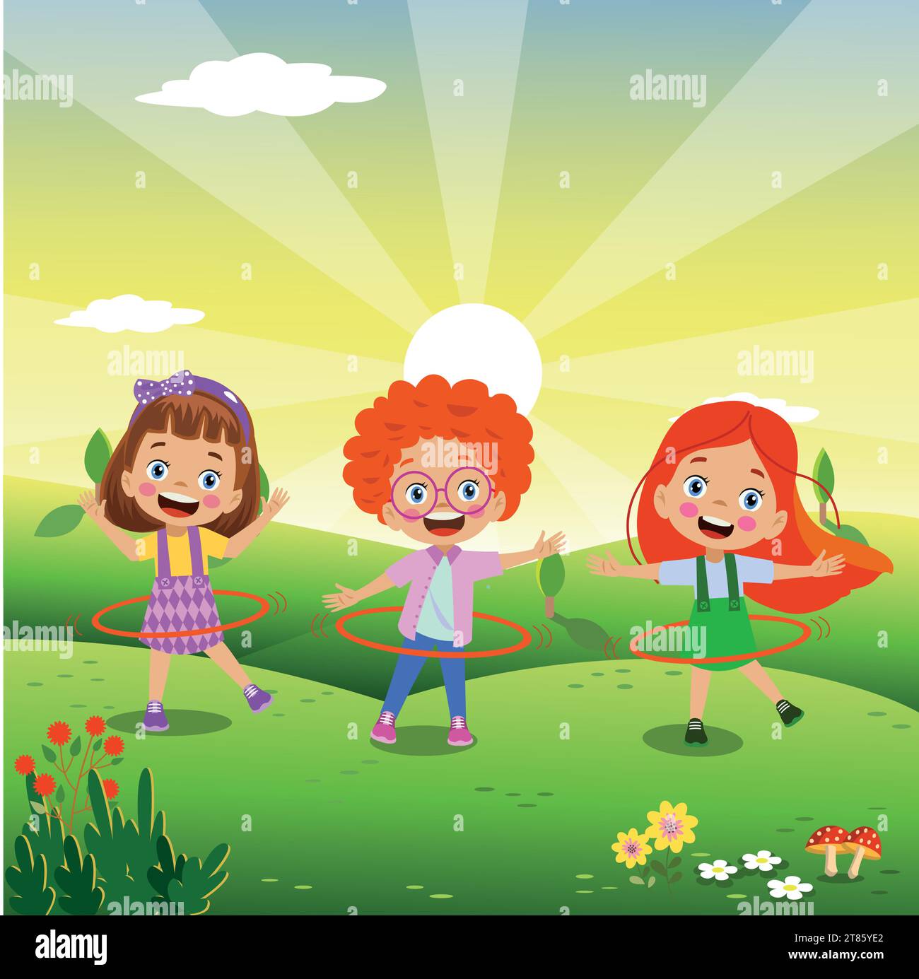 cute happy kids spinning hoop Stock Vector Image & Art - Alamy