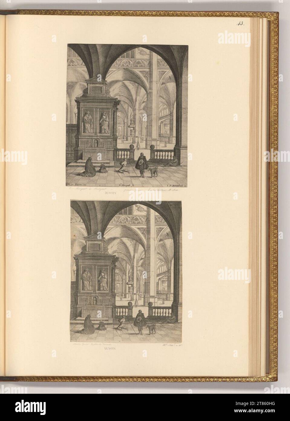 Gerard Houckgeest (Engraver) Interior of a Gothic church (Nieuwe Kerk ...