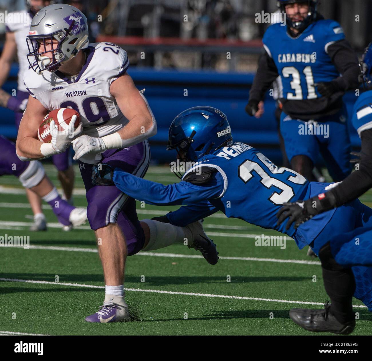 Montreal, Canada. 18th Nov, 2023. Western Mustangs Ethan Dolby (29 ...