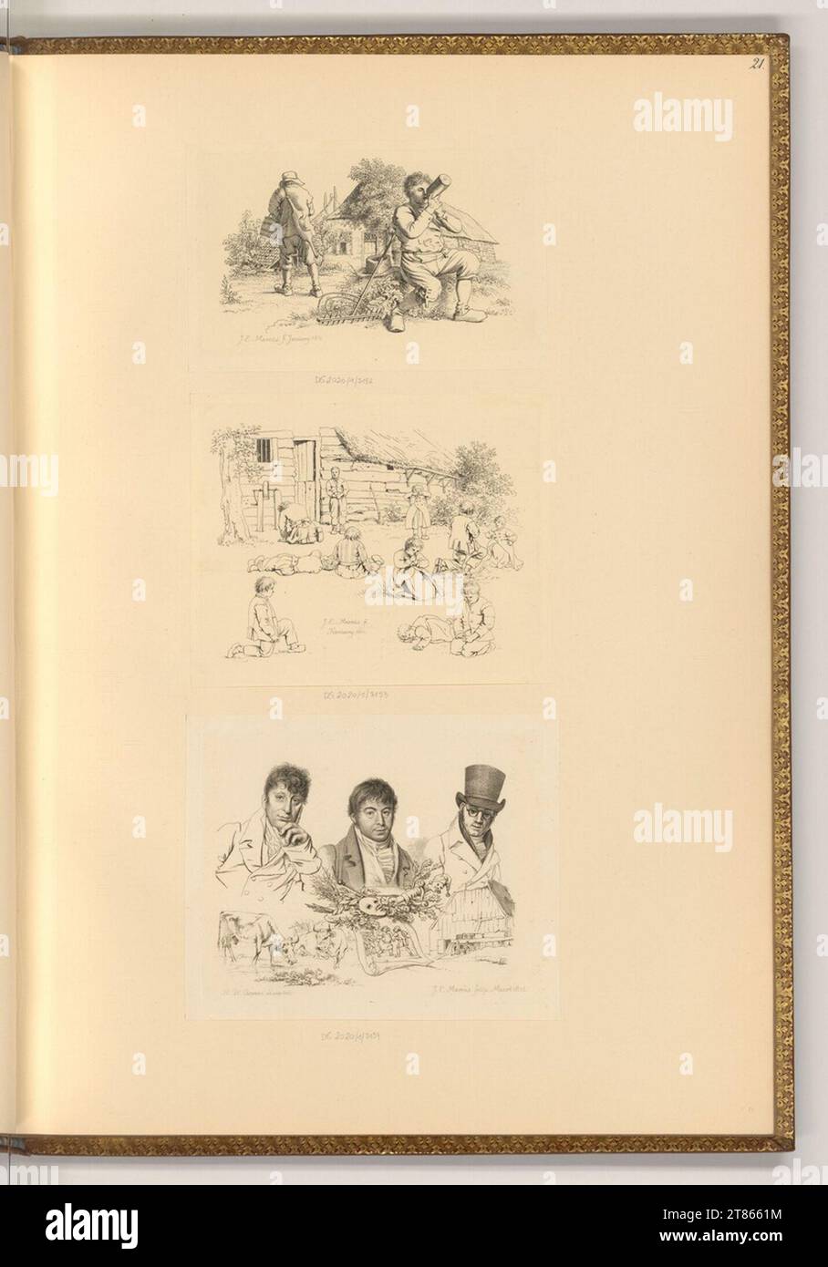 Jacob Ernst Marcus (Engraver) Head and figure studies: farmer at field ...