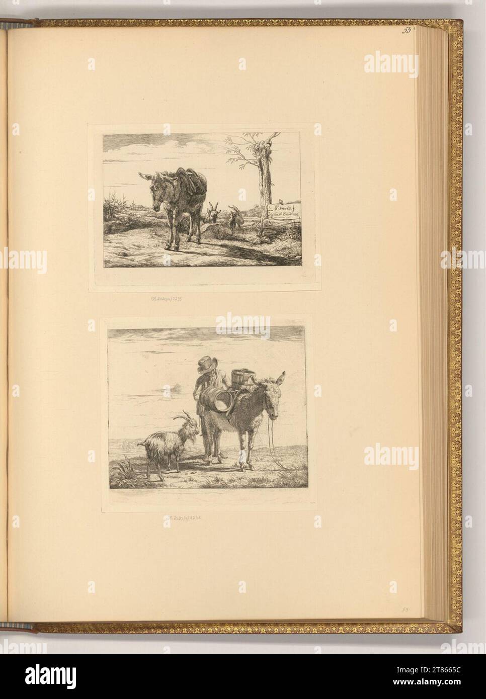 Pieter Gerardus van Os (Engraver) Title leaf, loaded mules and goats ...