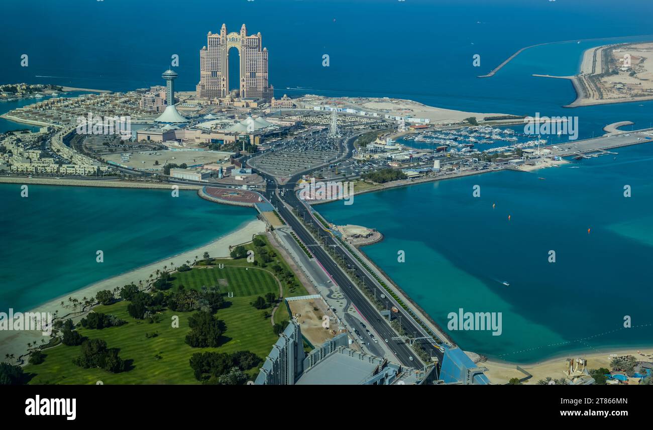Bird's eye and aerial view of Abu Dhabi city from observation deck in ...