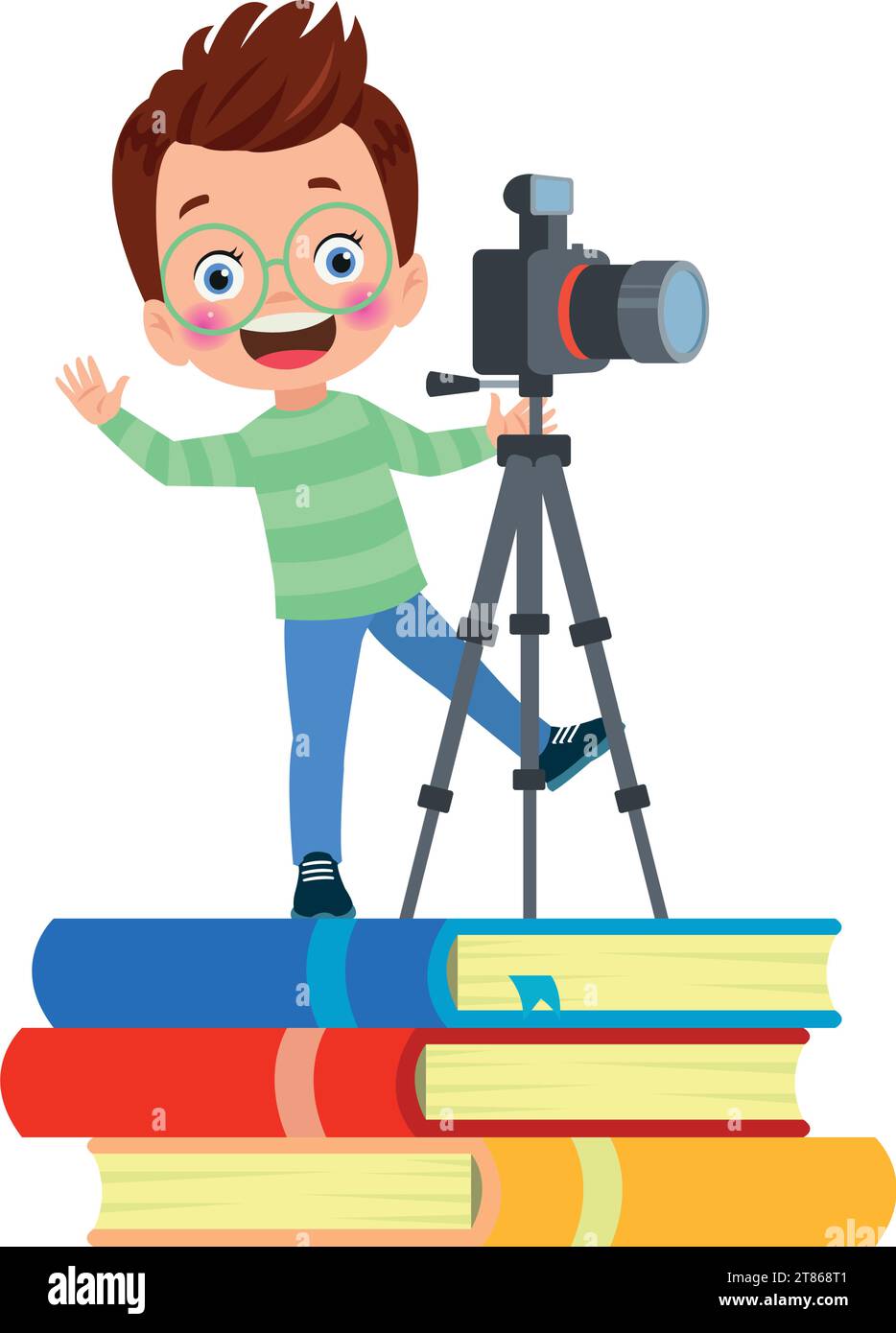 Cute boys taking photo using smartphone and camera cartoon vector ...