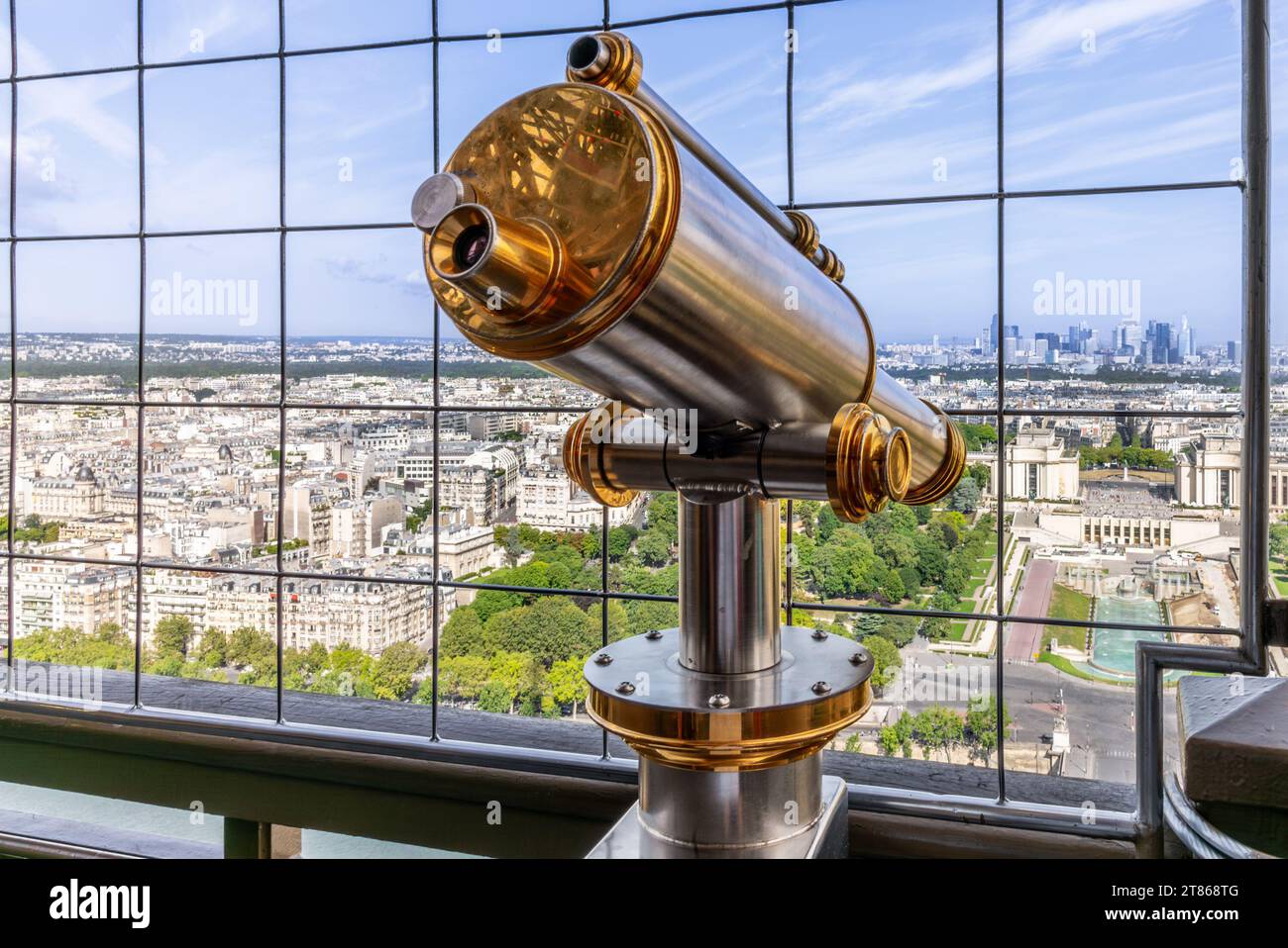 A brass Telescope watching over the Trocadero in Paris, France Stock ...