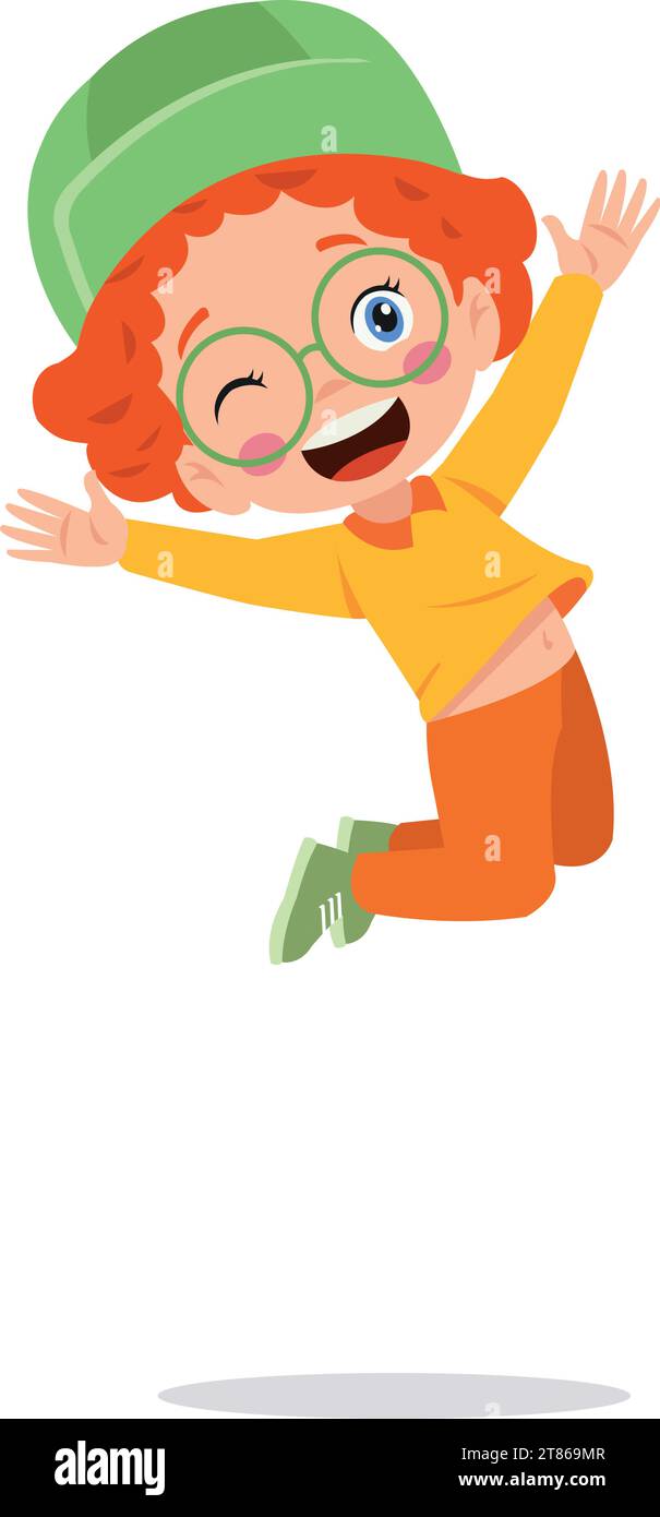 Jumping kids. Happy funny children playing and jumping in different ...