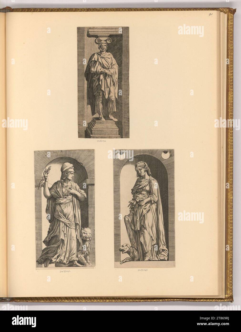 unbestimmt (Engraver) Ancient statues in niches. Copper engraving, etching 16. - 17. Century ...