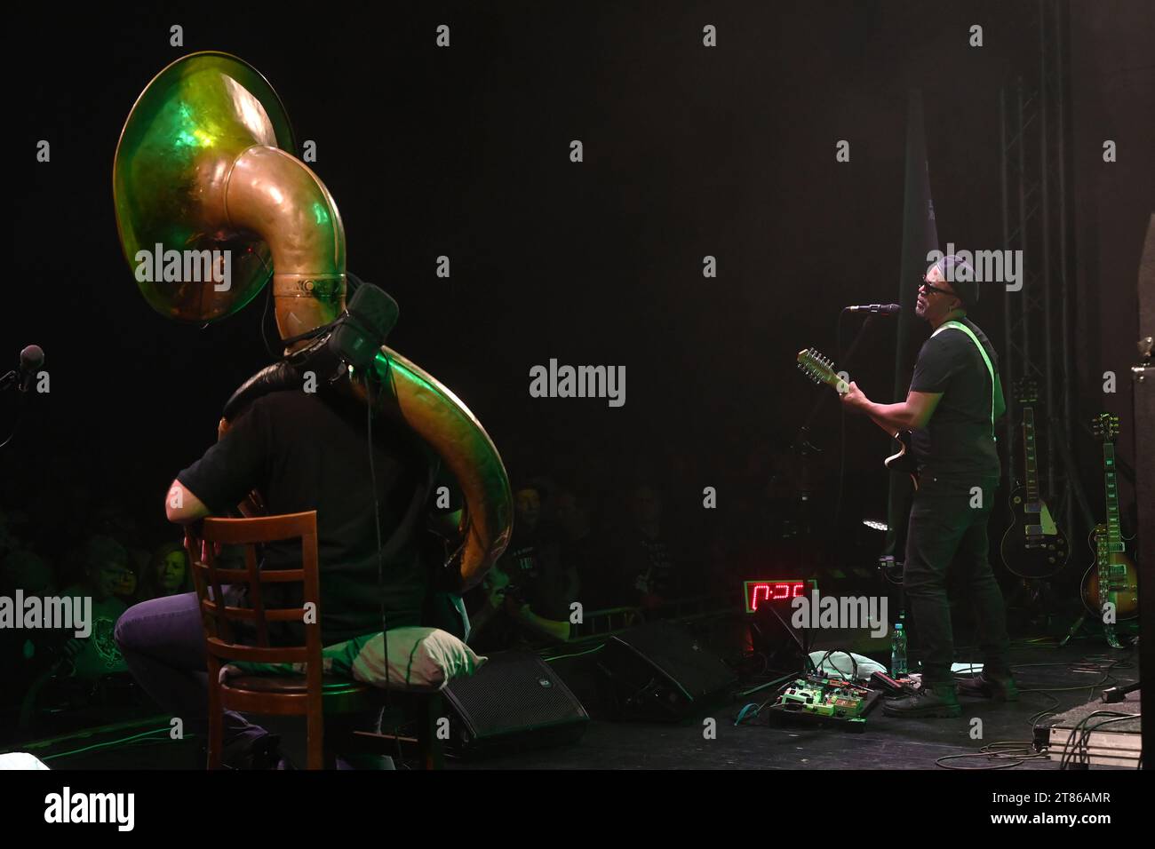 Sumperk, Czech Republic. 18th Nov, 2023. Guitarist Pascal Danae (right) and sousaphone player ...