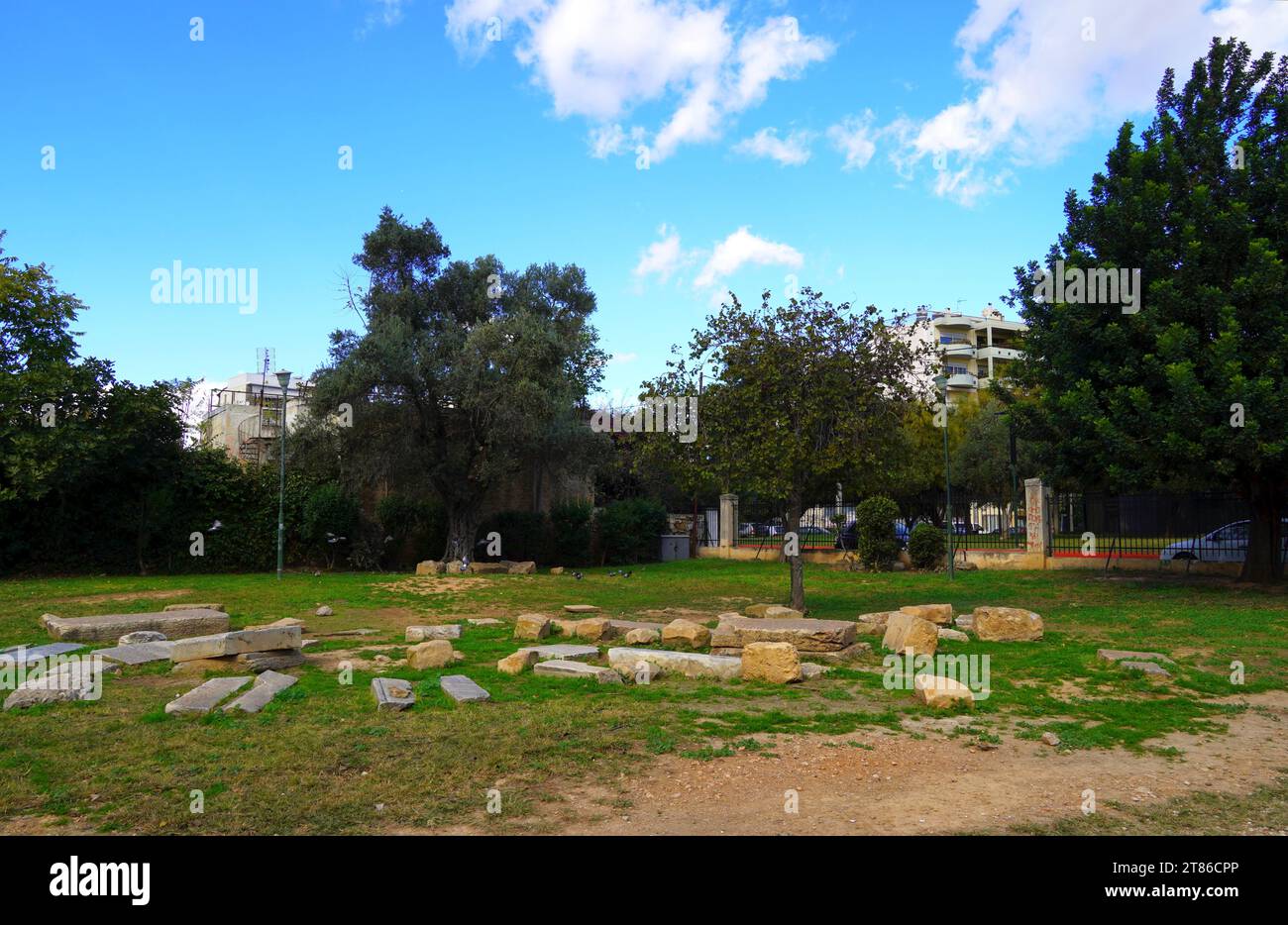 The ancient site of Plato’s Academy. Old stones in the park Stock Photo ...