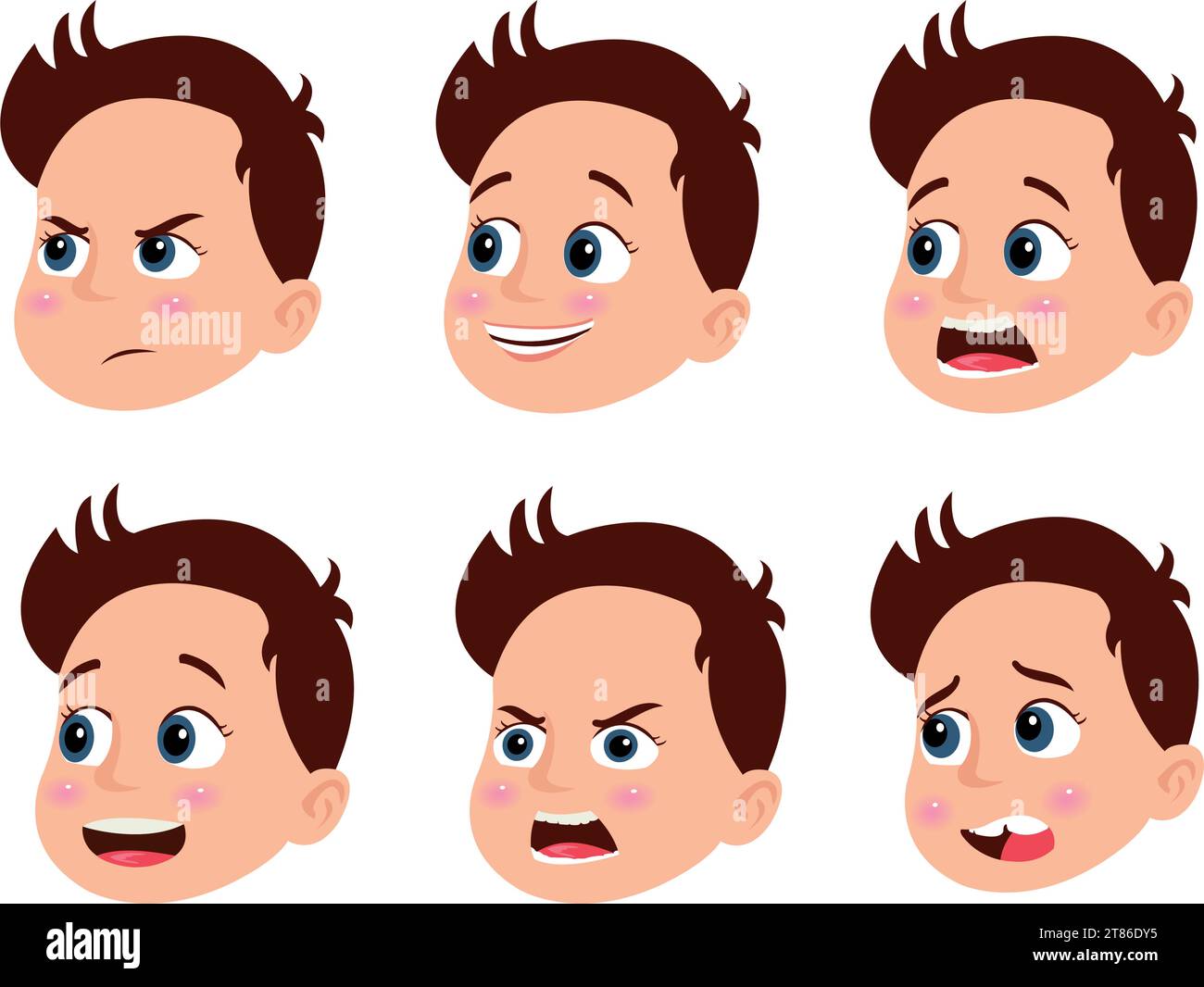 Set of cute cartoon boy face with different emotions. Vector ...