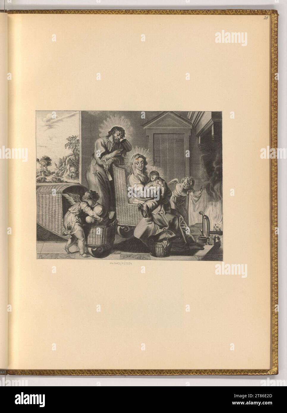 unbestimmt (Engraver) Holy family in a room with a fireplace. Copper ...