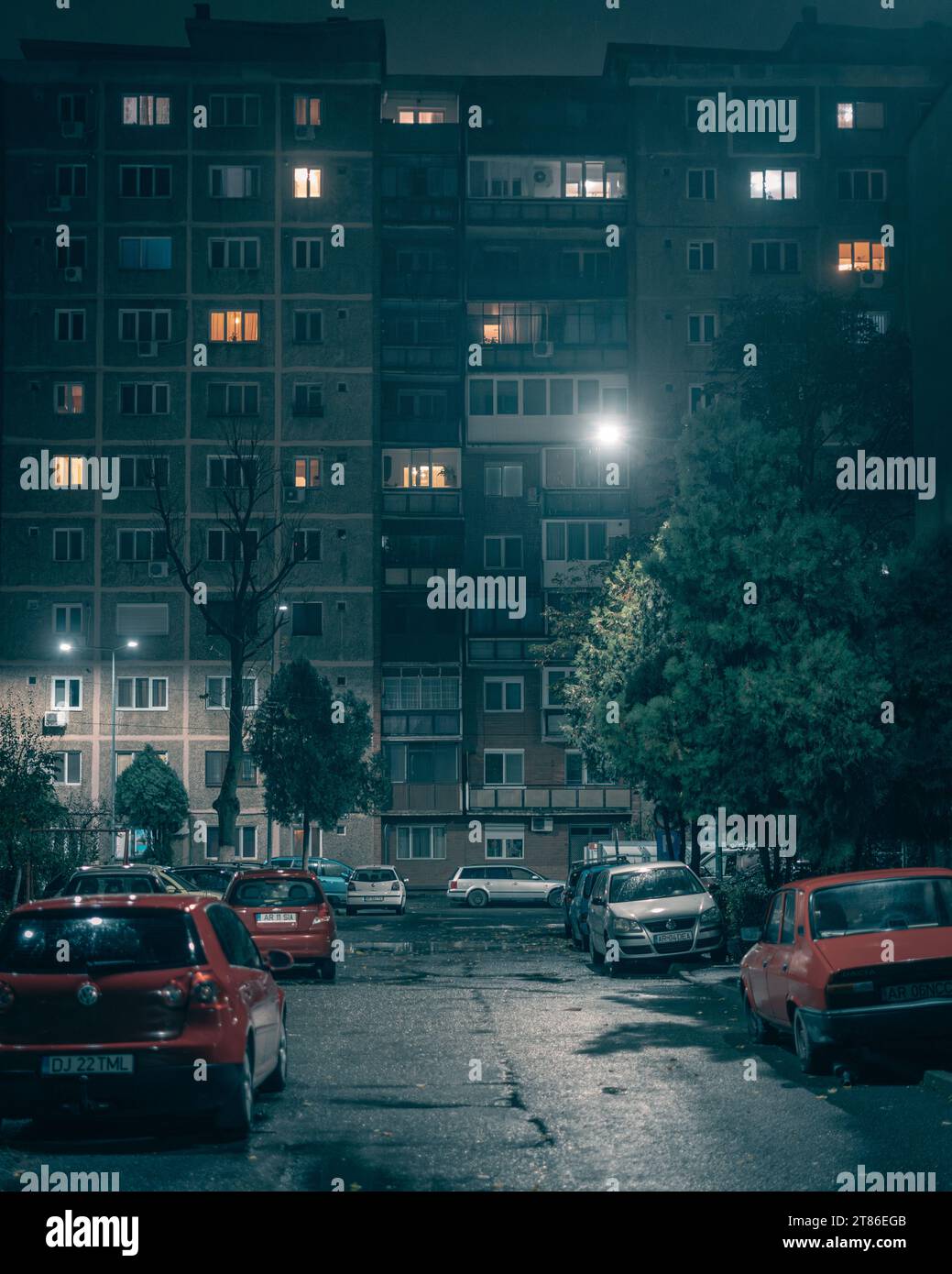 Dark night street scene in Aurel Vlaicu, Arad, Romania Stock Photo - Alamy