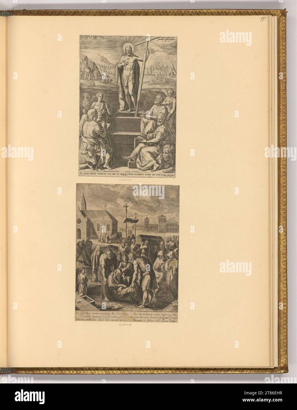 Johann Sadeler d. Ä. (Engraver) Resurrection of Christ; Tomb of a monk ...