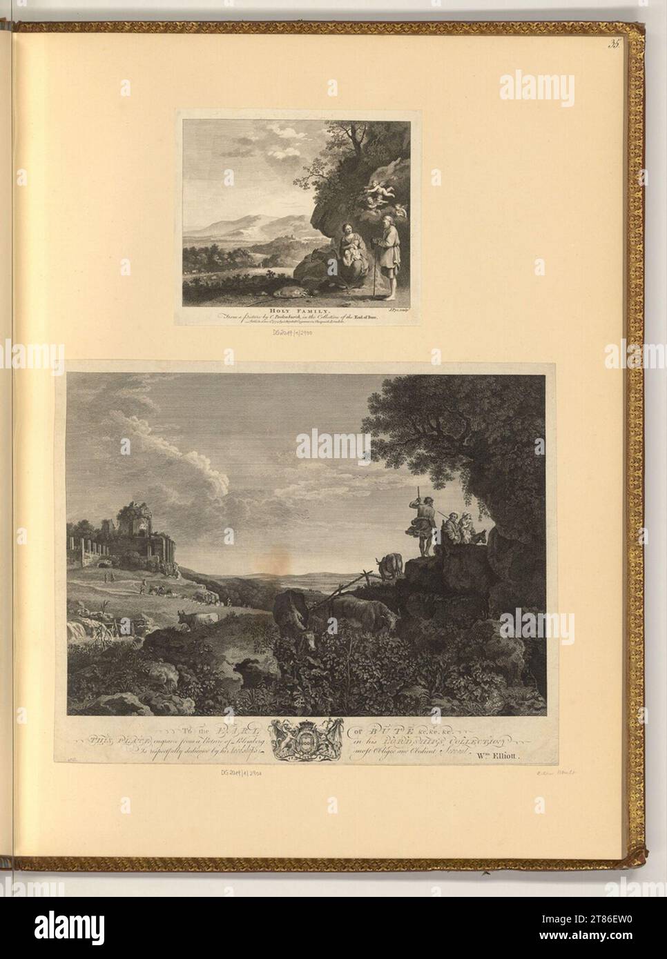 John Pye Holy Family; Landscape. Copper engraving, dot animal manner ...