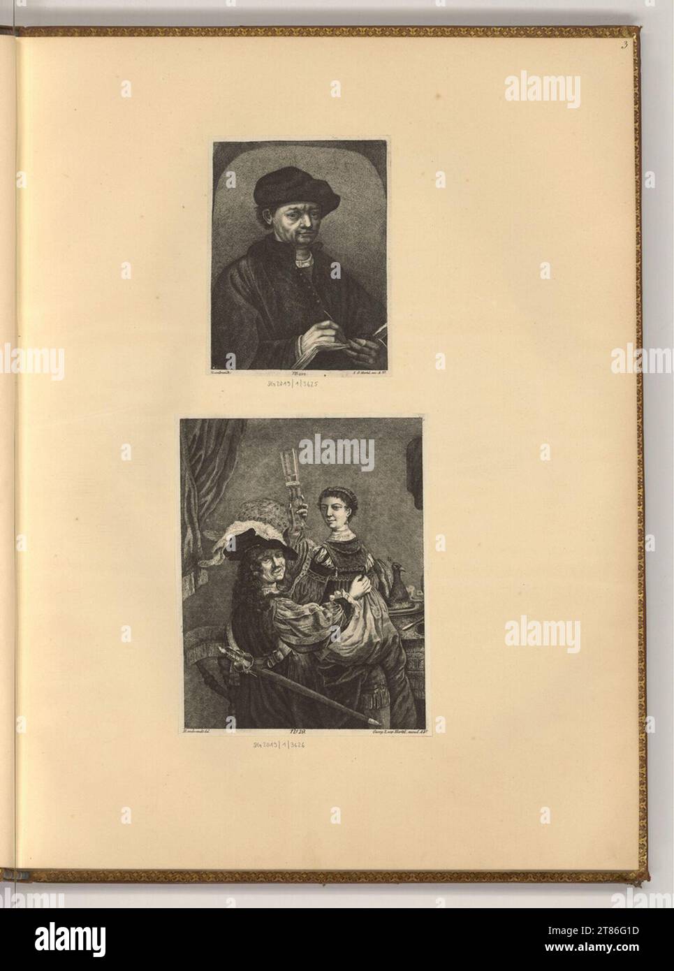 Georg Leopold Hertel (Engraver) Writing man; Rembrandt and Saskia in ...