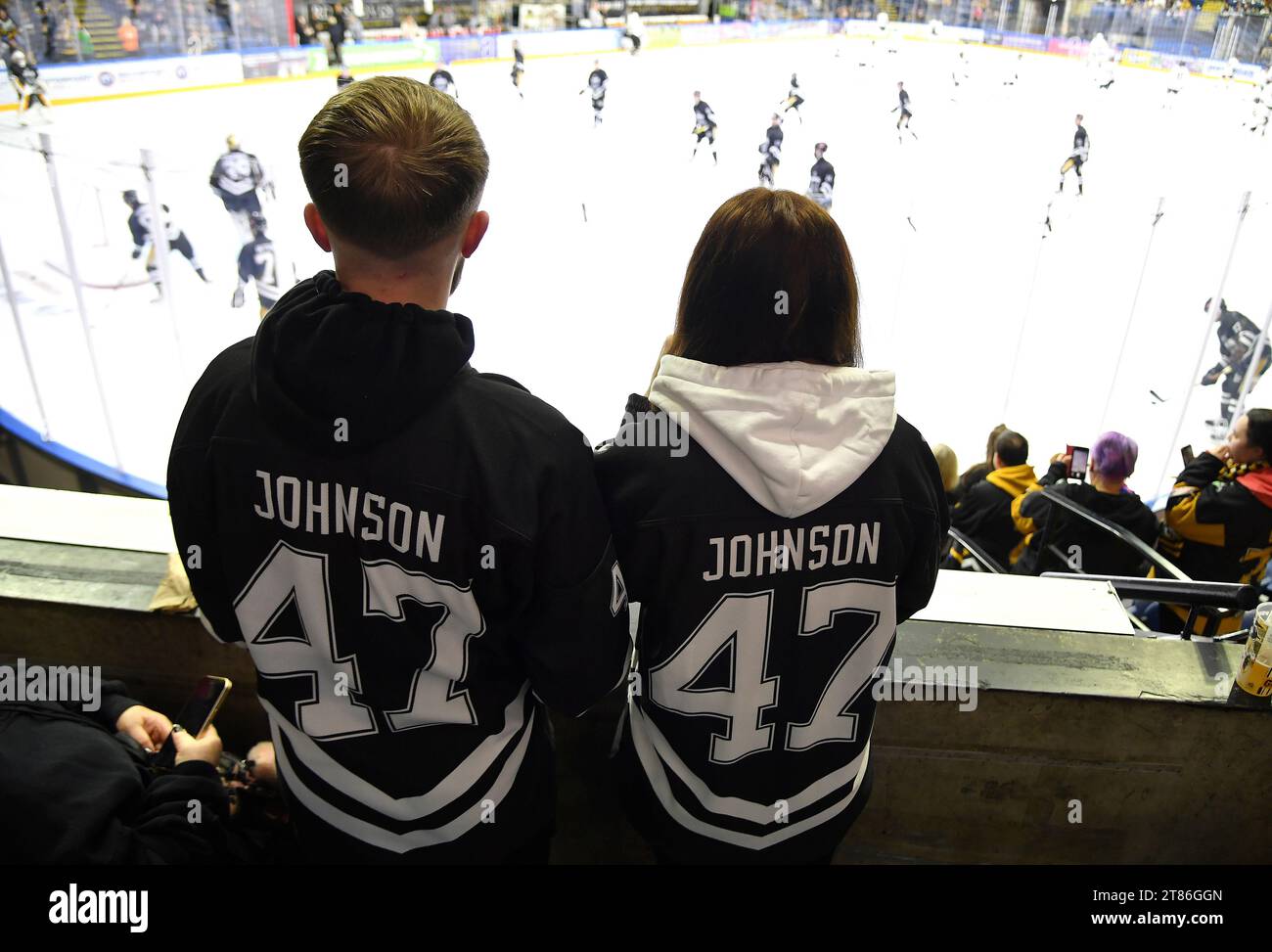 Nottingham Panthers fans wearing number 47, Adam Johnson's number ...