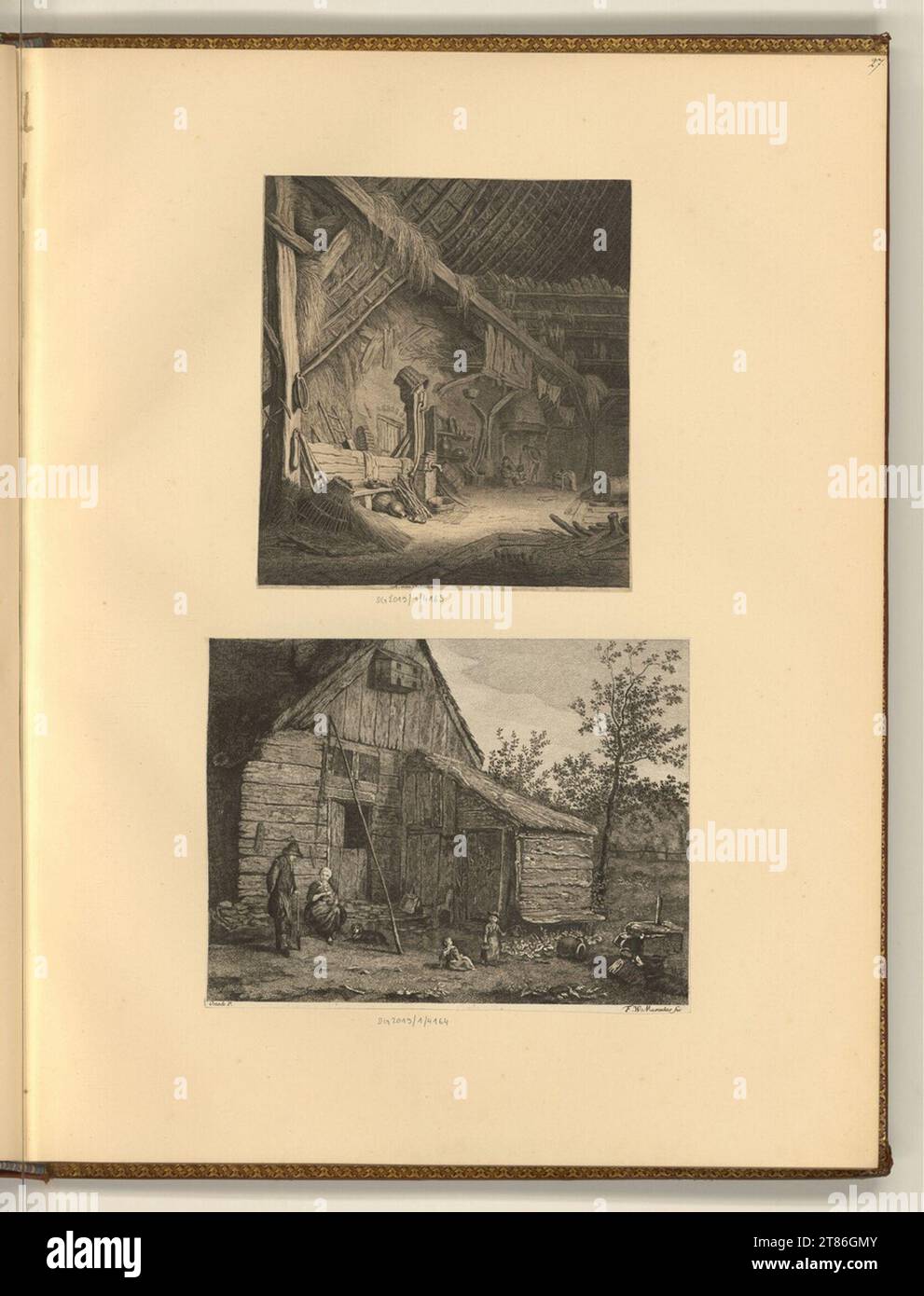Jacob Louys (Engraver) A farmer and his wife sit on the fireplace; The ...
