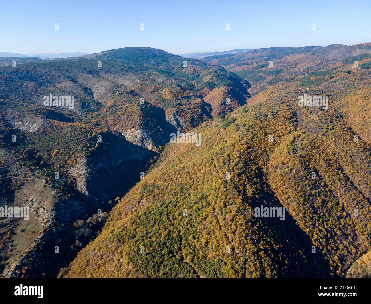 Aerial Autumn view of Zemen Gorge, Kyustendil Region, Bulgaria Stock ...