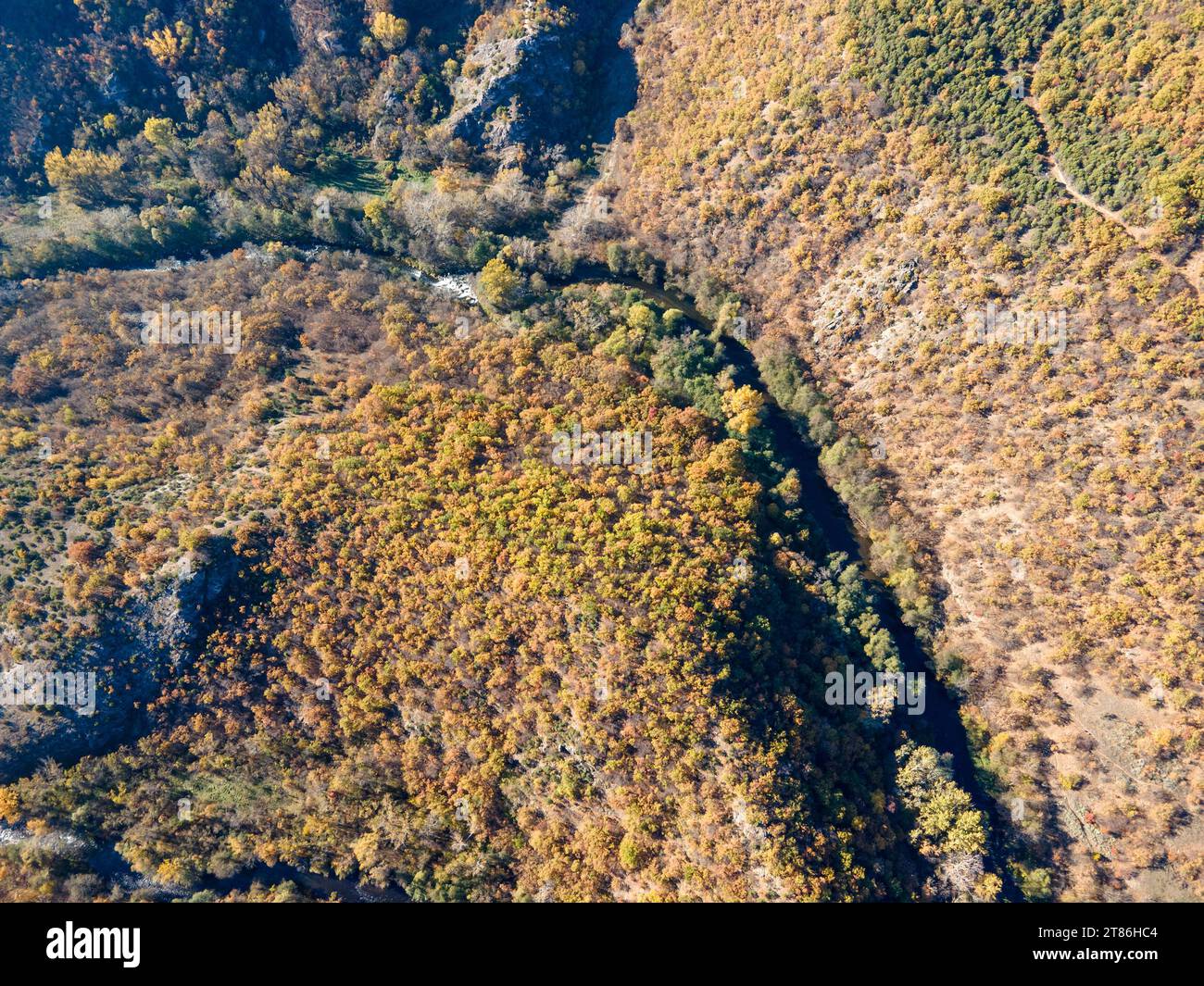 Aerial Autumn view of Zemen Gorge, Kyustendil Region, Bulgaria Stock ...